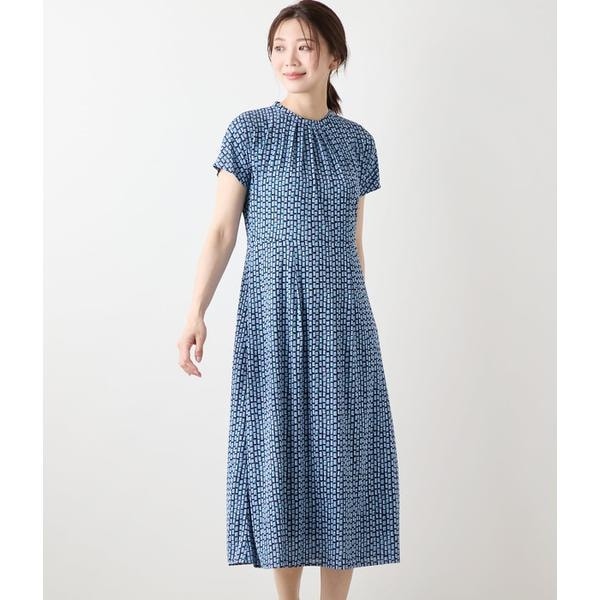 ニューヨーカー（NEWYORKER）/ポリエステル強撚スムース 幾何学プリント フレンチスリーブワンピース