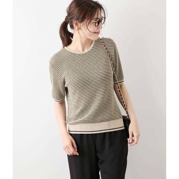 ニューヨーカー（NEWYORKER）/ラメミジンボーダー 5分袖クルーネックプルオーバー