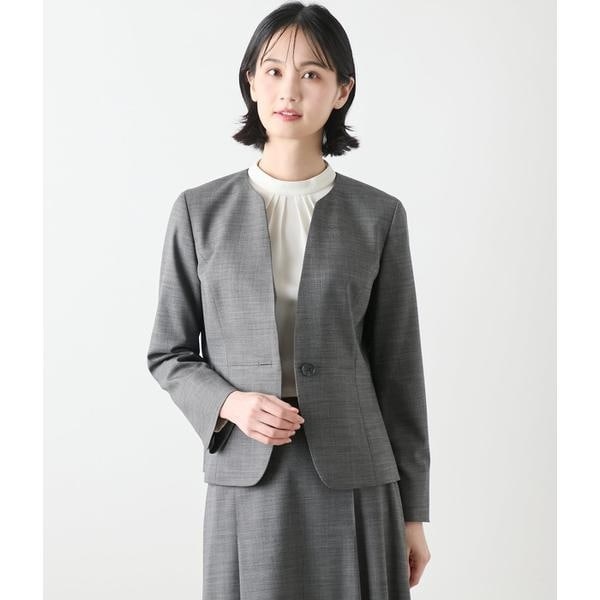 ニューヨーカー（NEWYORKER）/ウールシルクピンヘッド ノーカラー1釦ジャケット