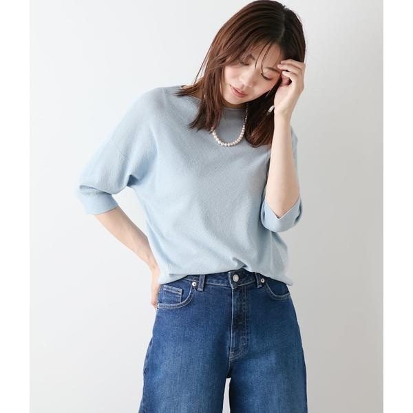 ニューヨーカー（NEWYORKER）/【手洗い可能】TCラメホールガーメント(R) クルーネック7分袖プルオーバー