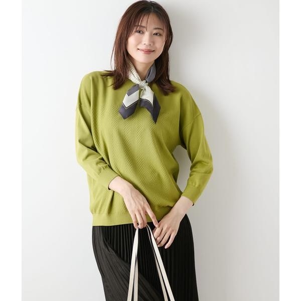 ニューヨーカー（NEWYORKER）/【手洗い可能】TCヘリンボーン 7分袖ニットプルオーバー