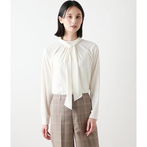 ニューヨーカー（NEWYORKER）/ポリエステル強撚スムース ボウタイ付きハイネックカットソープルオーバ