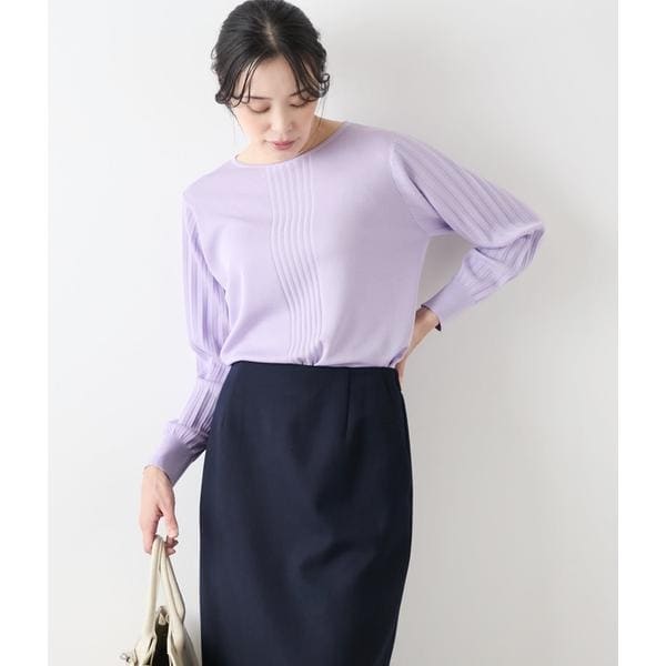 ニューヨーカー（NEWYORKER）/【手洗い可能】ハイツイストシルクレーヨン総針 袖プリーツニットプルオ