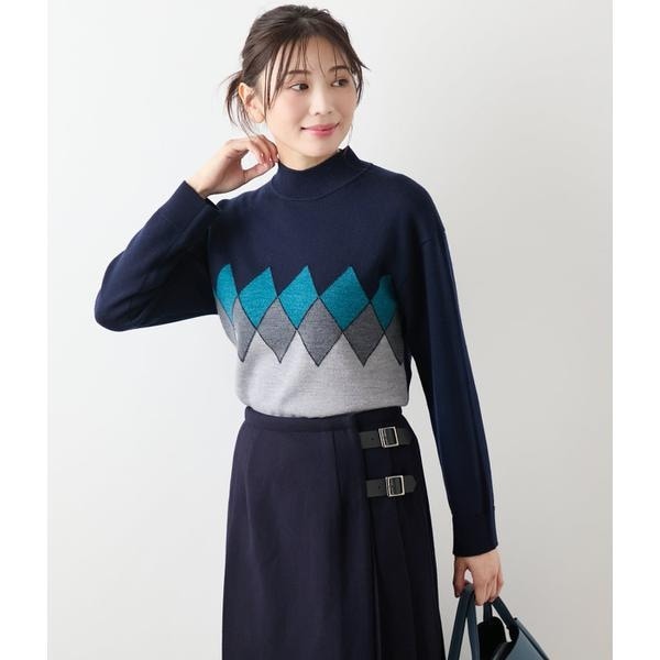 ニューヨーカー（NEWYORKER）/エクストラファインメリノウール モダンアーガイルハイネックプルオーバ