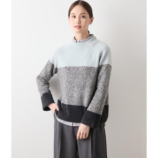 ニューヨーカー（NEWYORKER）/ウールナイロンブークレー ビルドネック配色プルオーバー