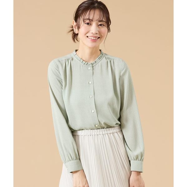 【NEW】ニューヨーカー（NEWYORKER）/ジオメトリックプリント スタンドフリルブラウス