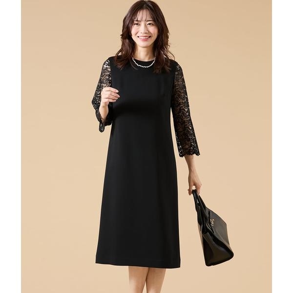 【NEW】ニューヨーカー（NEWYORKER）/サテン&ラッセルレース コンビワンピース