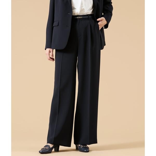 【NEW】ニューヨーカー（NEWYORKER）/【ウォッシャブル】シルキークロス 1タックワイドパンツ（ネイビー）