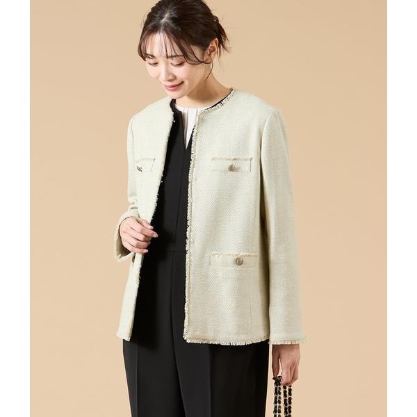 【NEW】ニューヨーカー（NEWYORKER）/ソフトミックスツィード ノーカラージャケット