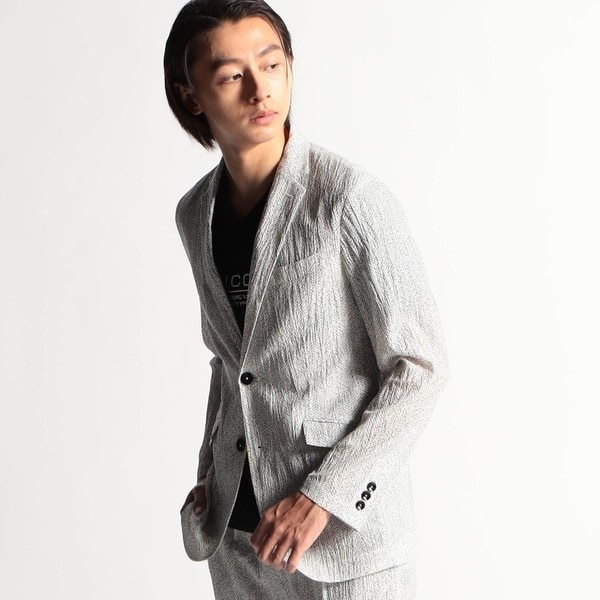 ハイダウェイ（HIDEAWAYS）/ヘリンボン柄楊柳ジャケット