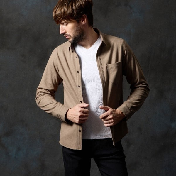 ハイダウェイ（HIDEAWAYS）/ウールライクショートレギュラーカラーシャツ