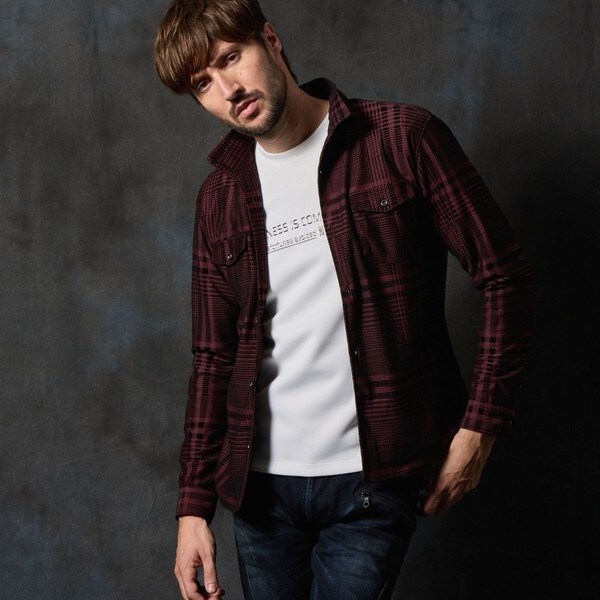 ハイダウェイ（HIDEAWAYS）/フロッキープリントスタンドカラーシャツ