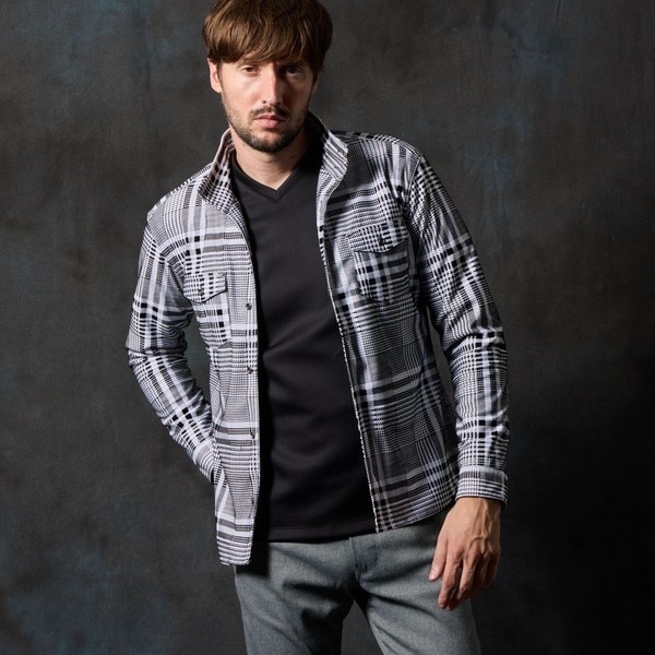 ハイダウェイ（HIDEAWAYS）/フロッキープリントスタンドカラーシャツ ハイダウェイ（HIDEAWAYS）/フロッキープリントスタンドカラーシャツ