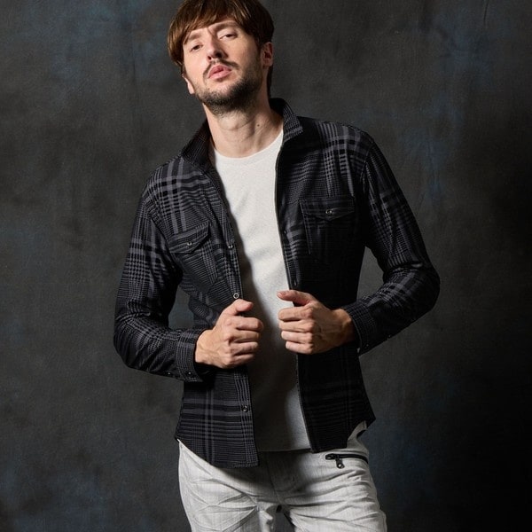 ハイダウェイ（HIDEAWAYS）/フロッキープリントスタンドカラーシャツ