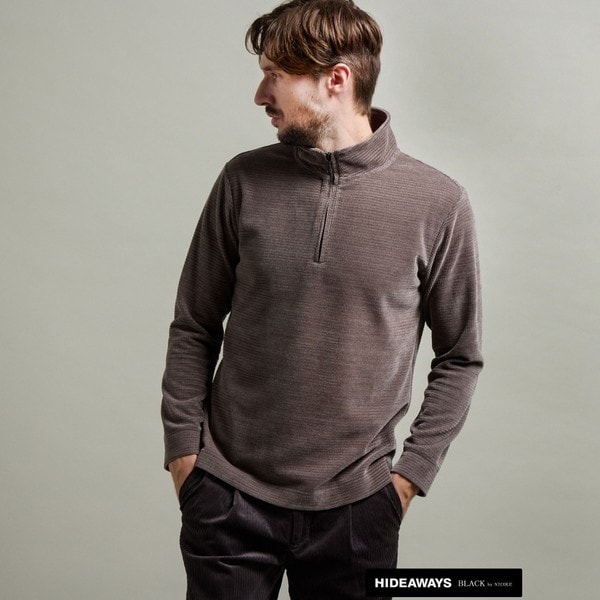 ハイダウェイ（HIDEAWAYS）/【HIDEAWAYS BLACK】モールブロックチェックスタンドハーフジッププルオーバー