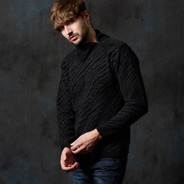 ハイダウェイ（HIDEAWAYS）/ゼブラ柄衿ファスナータートルネックニット