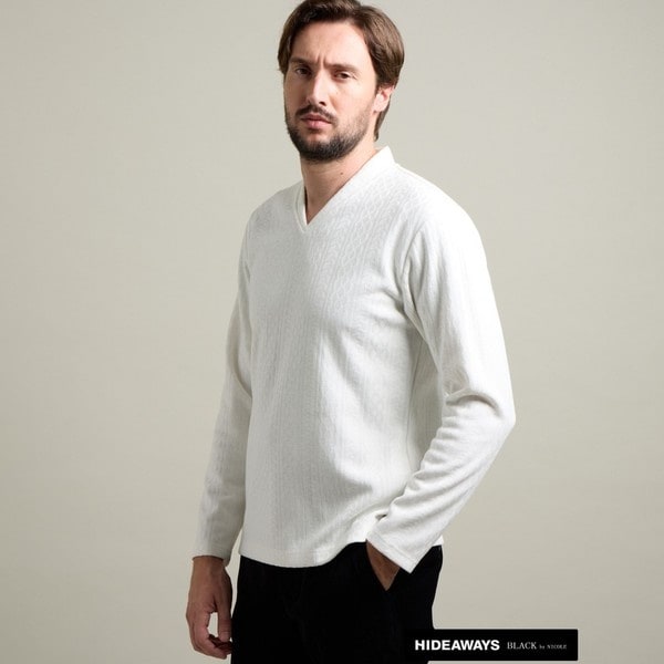 ハイダウェイ（HIDEAWAYS）/【HIDEAWAYS BLACK】アランニットボンディング　Ｖネックプルオーバー