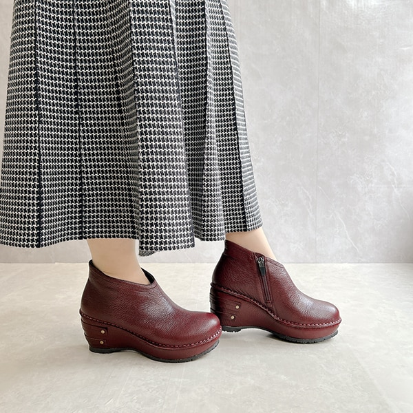 ヒナ デイ グリーン（Hina Day Green）/【25秋冬新作】本革製 厚底 アンクルブーツ