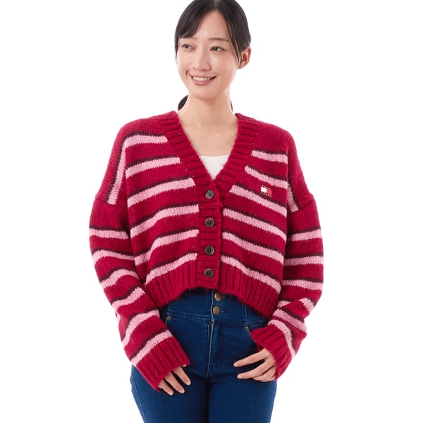 トミー ジーンズ（ JEANS）/バッジボーダーフラッフィカーディガン