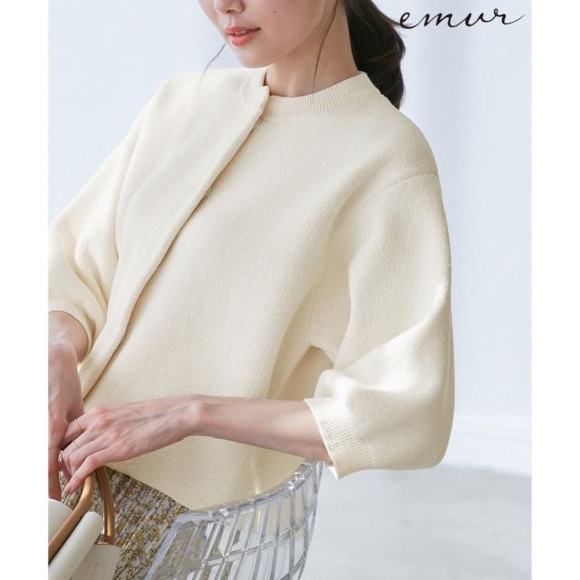 ロペピクニック（ROPE’ PICNIC）/【emur/エミュール】モールヤーン畦ニット5分袖カーディガン