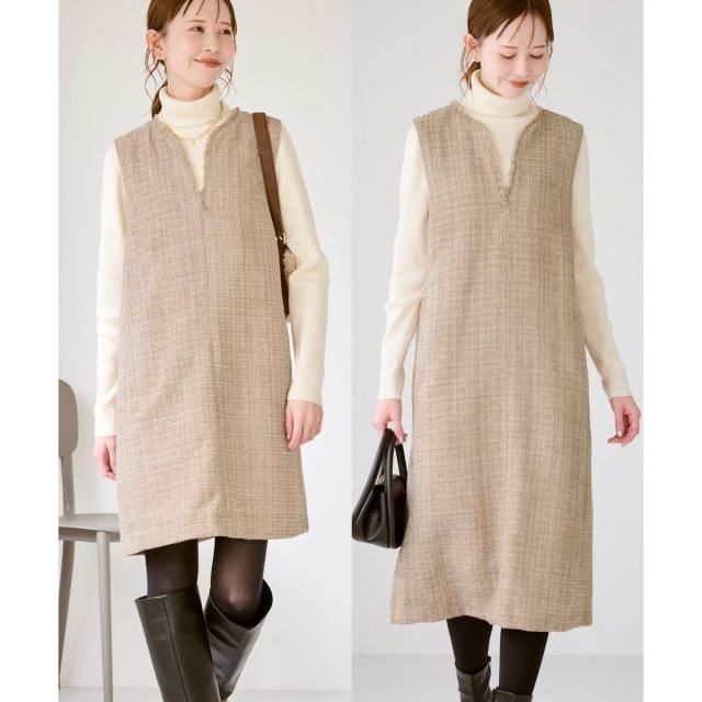 ロペピクニック（ROPE’ PICNIC）/キーネックツイードジャンパースカート ワンピース/着丈が選べる