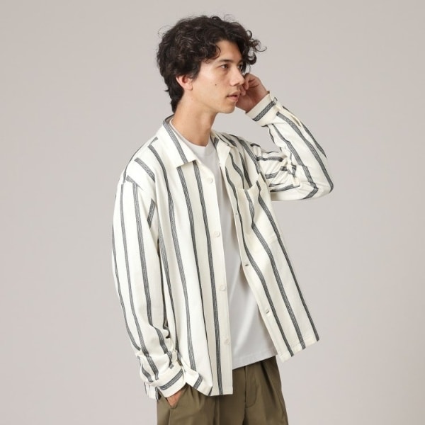 タケオキクチ（TAKEO KIKUCHI）/カラミ ストライプ ジャージー シャツ