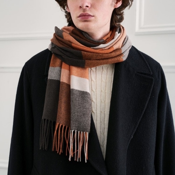 タケオキクチ（TAKEO KIKUCHI）/【洗えるウールカシミヤ】 変形ブロックチェックマフラー