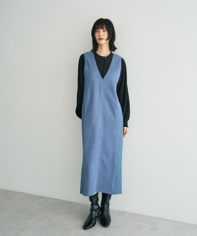 イェッカ ヴェッカ（YECCA VECCA）/ニット切替フェイクスエードジャンスカ