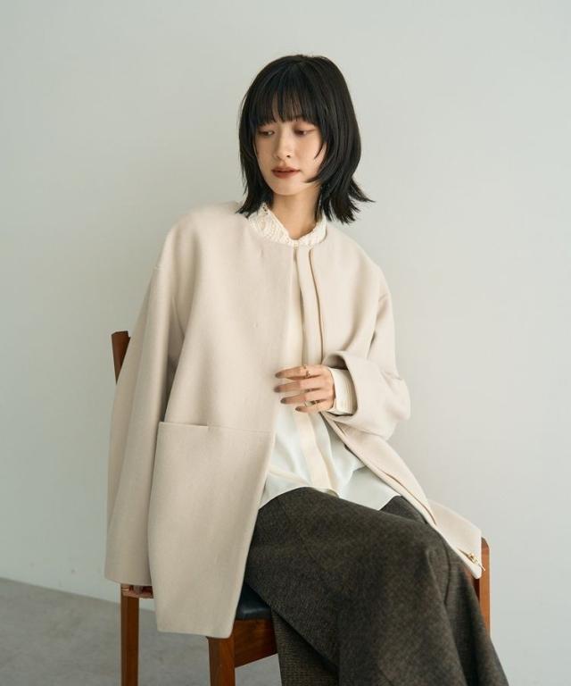 イェッカ ヴェッカ（YECCA VECCA）/【国産ウール使用】ノーカラーミドル丈ウールコート