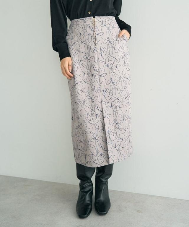 イェッカ ヴェッカ（YECCA VECCA）/ラインフラワー柄フェイクスエードスカート