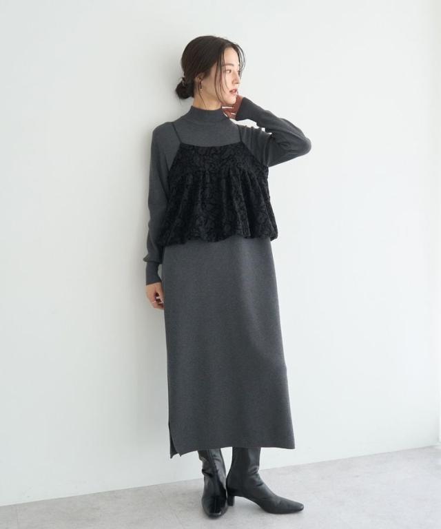 イェッカ ヴェッカ（YECCA VECCA）/【2点SET】バルーンキャミ付きニットワンピース