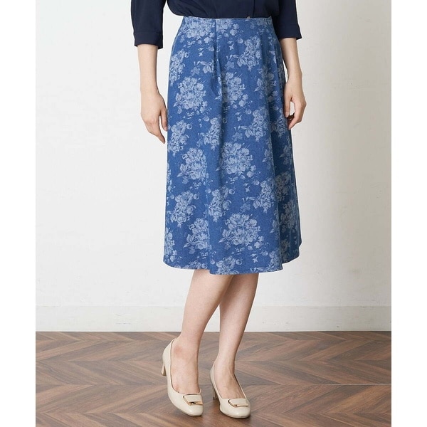 オフオン（OFUON）/【洗濯機で洗える】ジャガードデニムフレアスカート