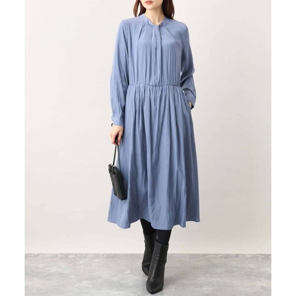 オフオン（OFUON）/パウダーサテンボウタイ風デザインワンピース/洗える