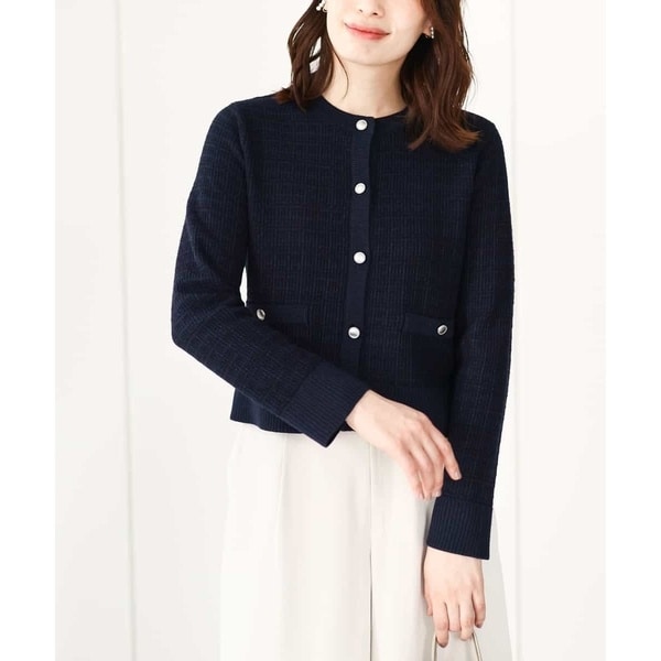 オフオン（OFUON）/【洗える/WEB限定サイズあり】ツイード調ニットカーディガン