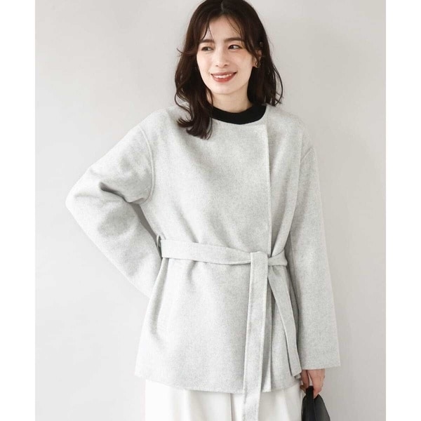 オフオン（OFUON）/スムースリバー ノーカラーミドル丈コート