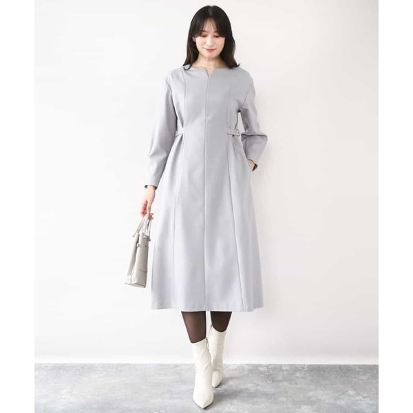 オフオン（OFUON）/ウールライクベルトデザインワンピース/洗える/WEB限定サイズあり