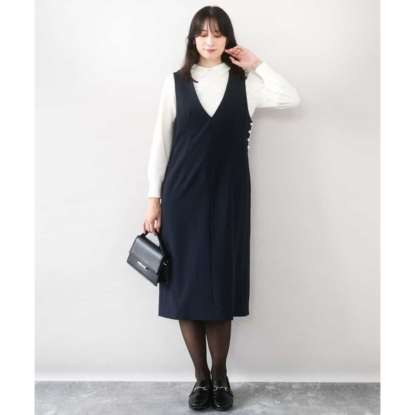 オフオン（OFUON）/サイドパール調釦デザインVネックジャンパースカート/洗える/WEB限定サイズあり