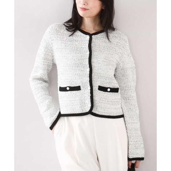 オフオン（OFUON）/ラメ入りツイードニットジャケット/洗える/WEB限定サイズあり