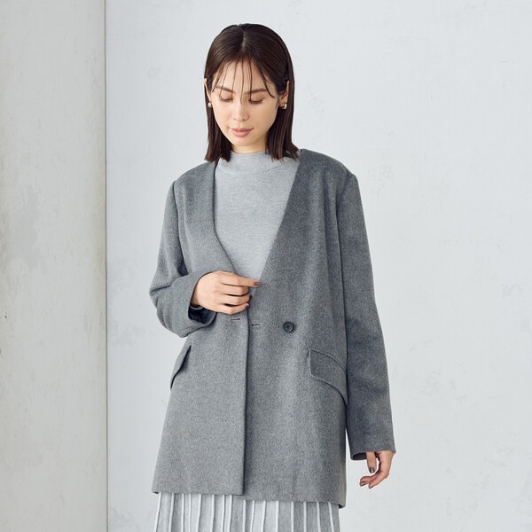 コムサイズム（COMME CA ISM）/ウール混　ビーバー　ノーカラーコート