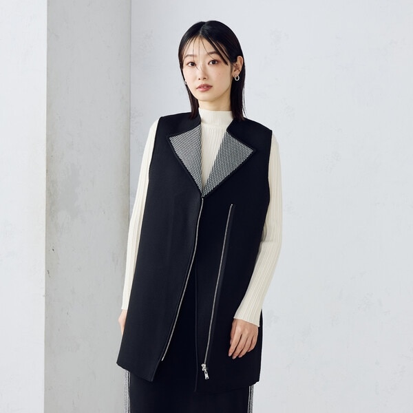 コムサイズム（COMME CA ISM）/【セットアップ対応】ダブルフェイスシリーズ　ジップデザイン ニットジレ