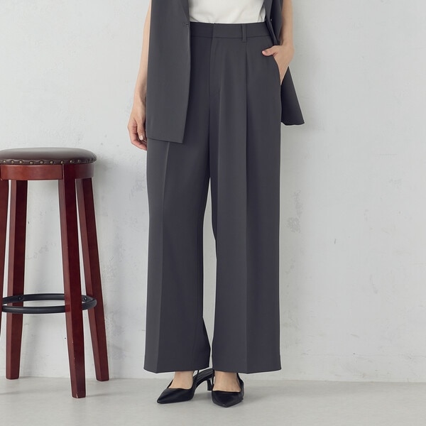 コムサイズム（COMME CA ISM）/【UVカット・接触冷感・吸水速乾】センタープレス入りタックワイドパンツ / セットアップ対応