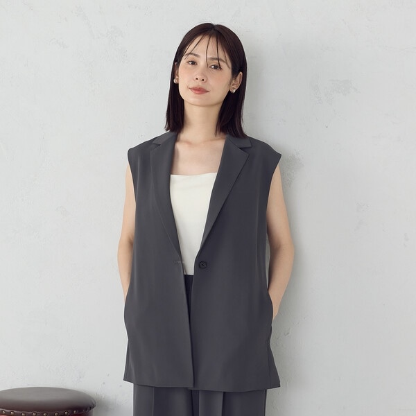 コムサイズム（COMME CA ISM）/【UVカット・接触冷感・吸水速乾】ベルト付きテーラードジレ / セットアップ対応