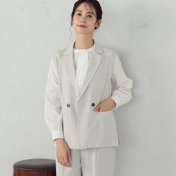 【NEW】コムサイズム（COMME CA ISM）/【セットアップ対応】ポリエステルツイル テーラードジレ