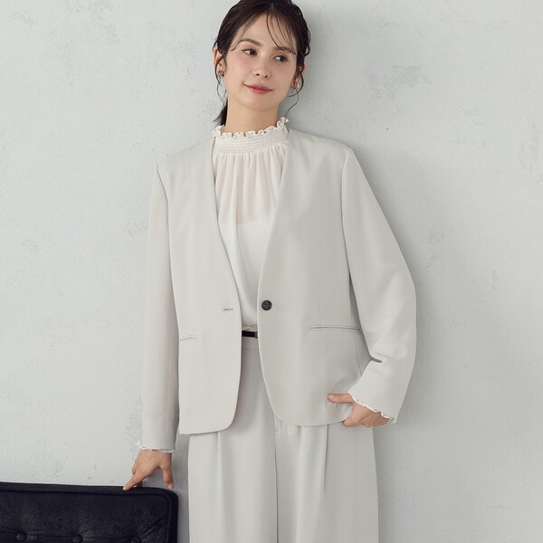 【NEW】コムサイズム（COMME CA ISM）/【セットアップ対応】ポリエステルツイル ノーカラージャケット