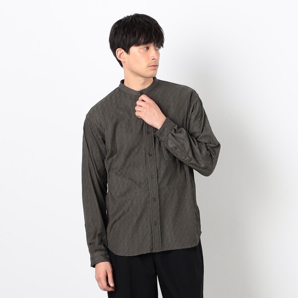 コムサイズム（COMME CA ISM）/ダイヤ柄ジャガード バンドカラーシャツ