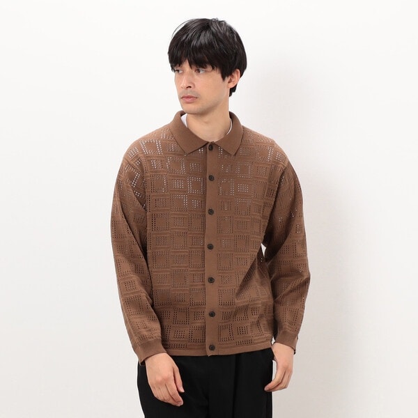 コムサイズム（COMME CA ISM）/メッシュ編み ポロカーディガン