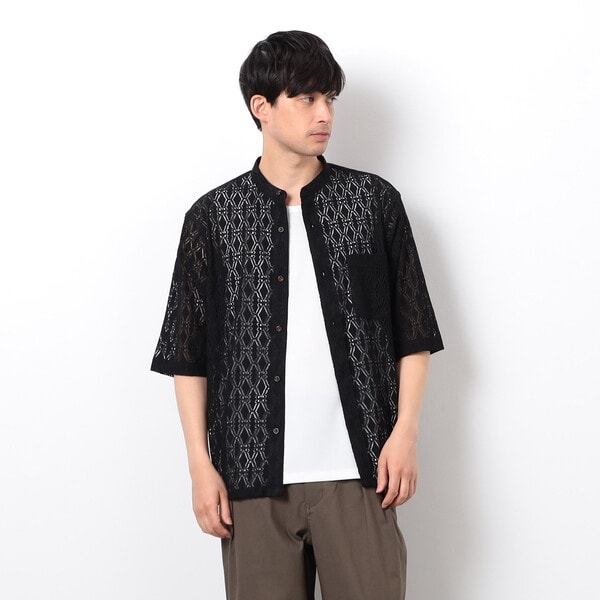 コムサイズム（COMME CA ISM）/透かし柄レース 五分袖 バンドカラーシャツ