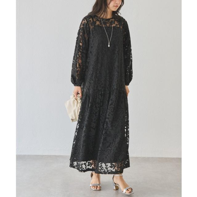 ラビアンジェ（LAVEANGE）/フラワー刺繍ワンピース(インナーキャミ付き)