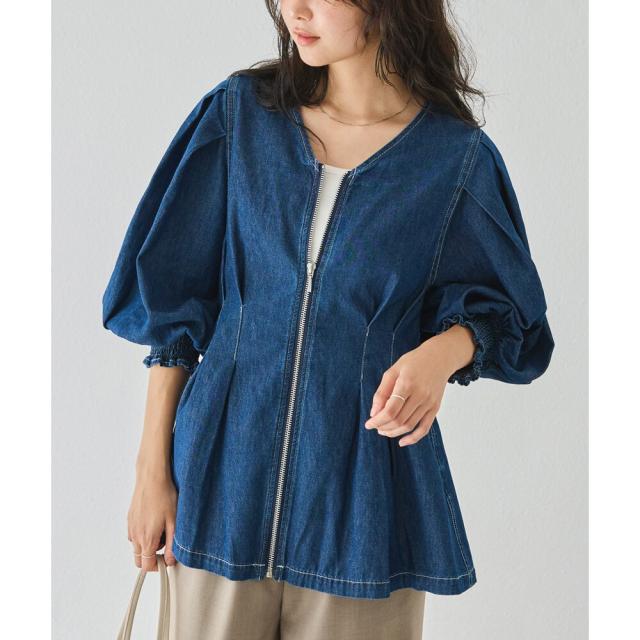 ラビアンジェ（LAVEANGE）/フロントファスナーデニムブラウス