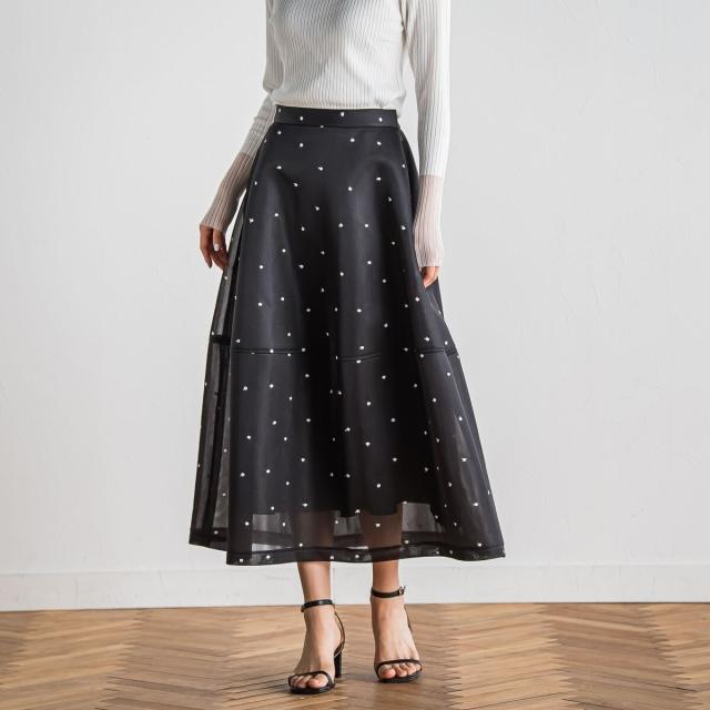 ドロワットロートレアモン（Droite lautreamont）/ダブルラッセルドット刺繍スカート≪洗濯機で洗える≫